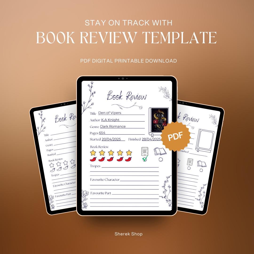 Printable Book Review Template PDF Reading Journal for Book Clubs ...