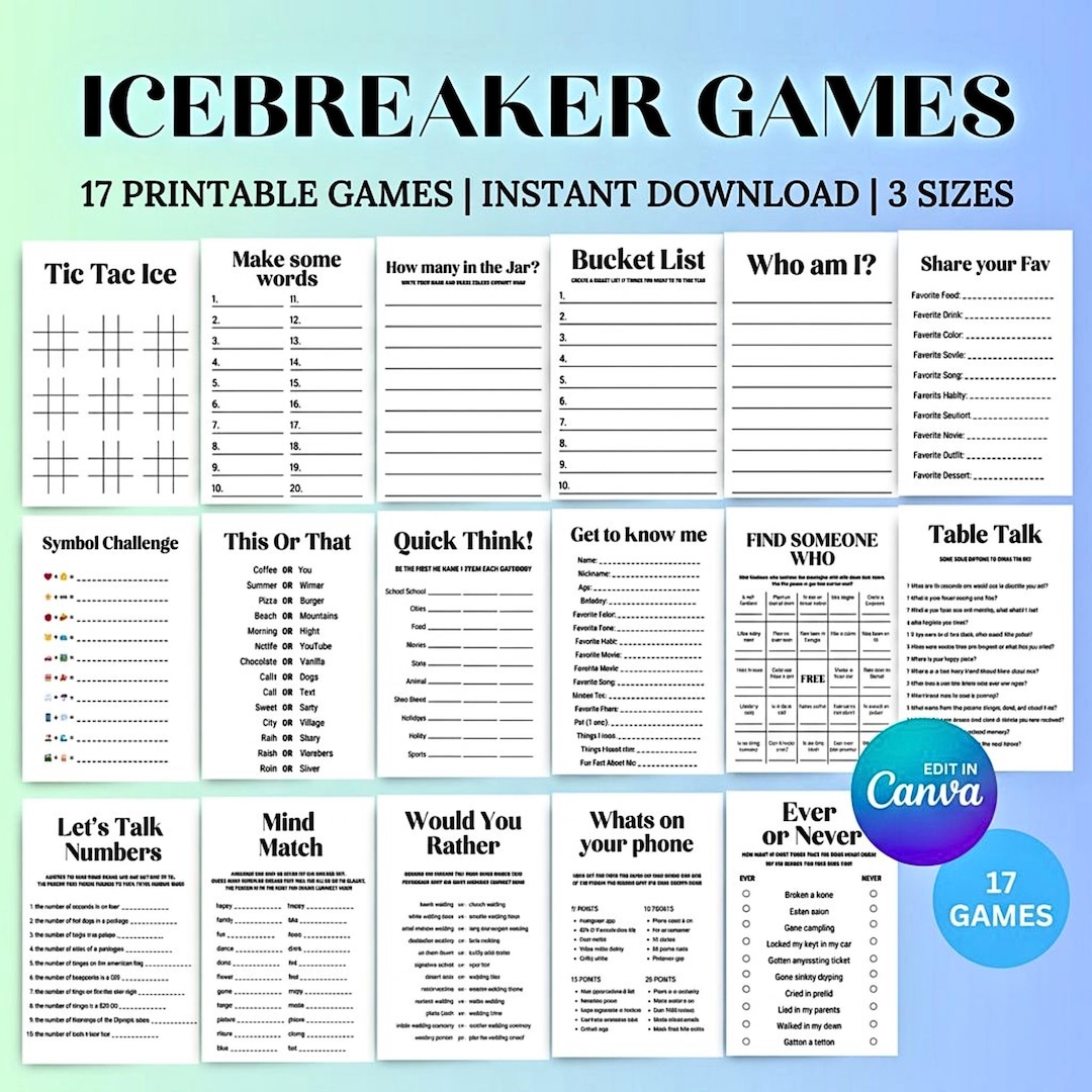 17 Printable Icebreaker Games Bundle, Office Party Team Building ...