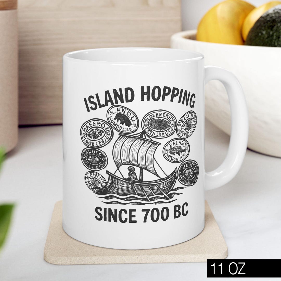The Odyssey Ceramic Mug, Island Hopping Since 700 BC Coffee Cup, Greek ...