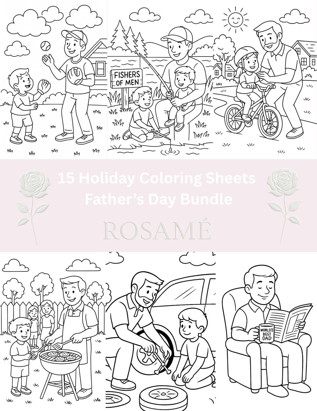 Kid's Coloring Sheets - Holiday (father's Day Bundle - 15 Pages ...