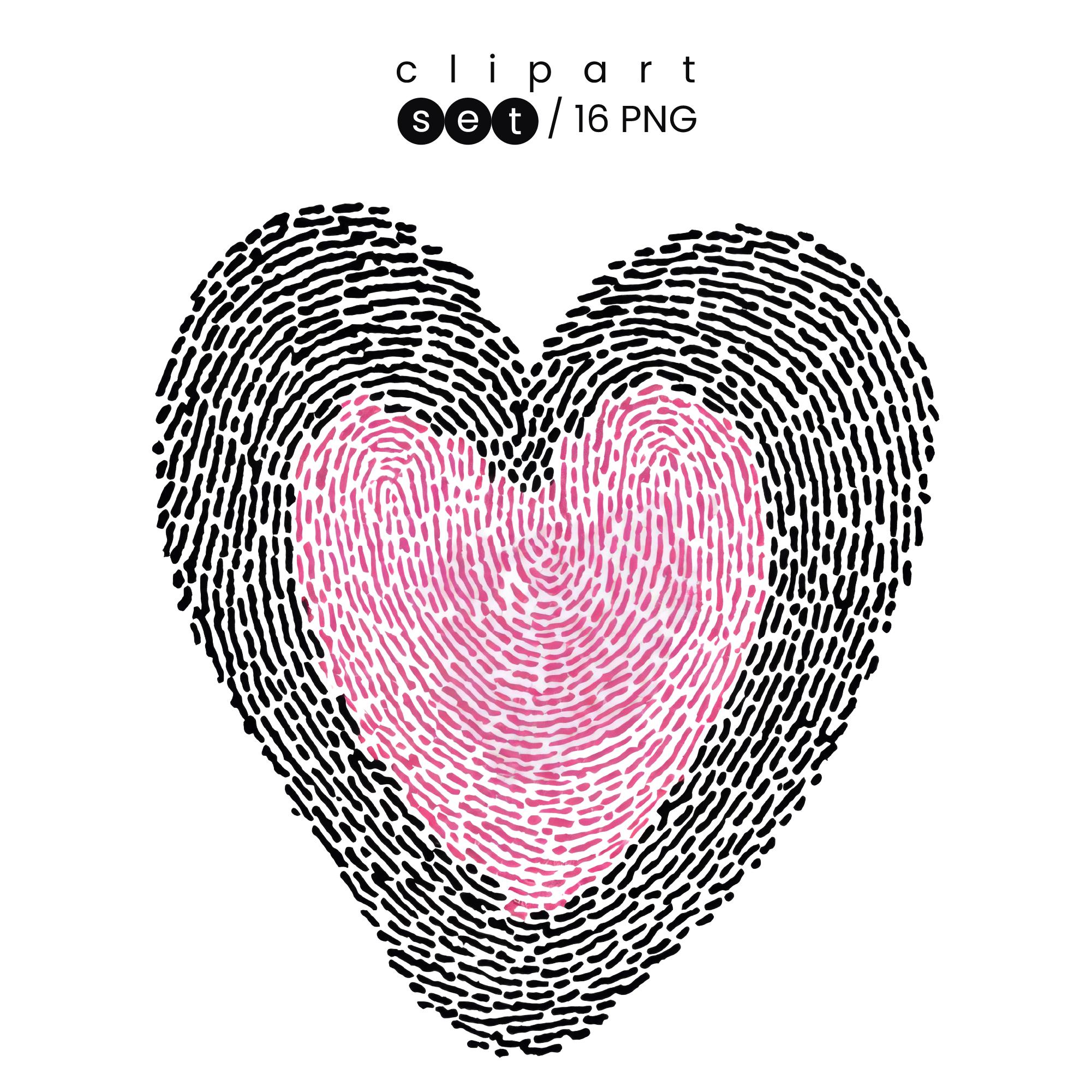 Fingerprint Heart Clipart, Romantic Love Symbol, 16 Pngs | Digital ...