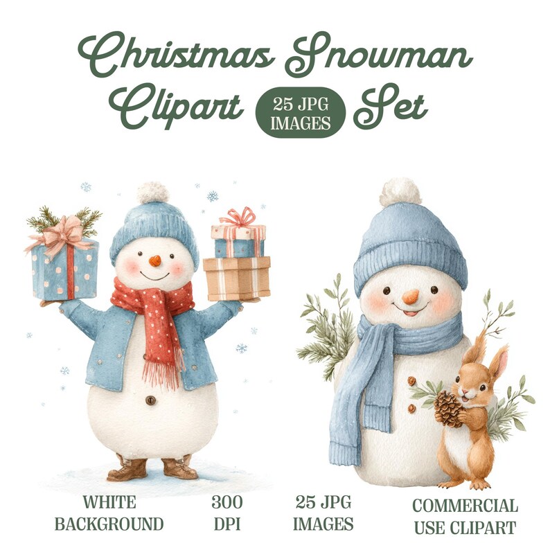 Watercolor Christmas Snowman Clipart: Holiday Scenes (JPG) - Etsy