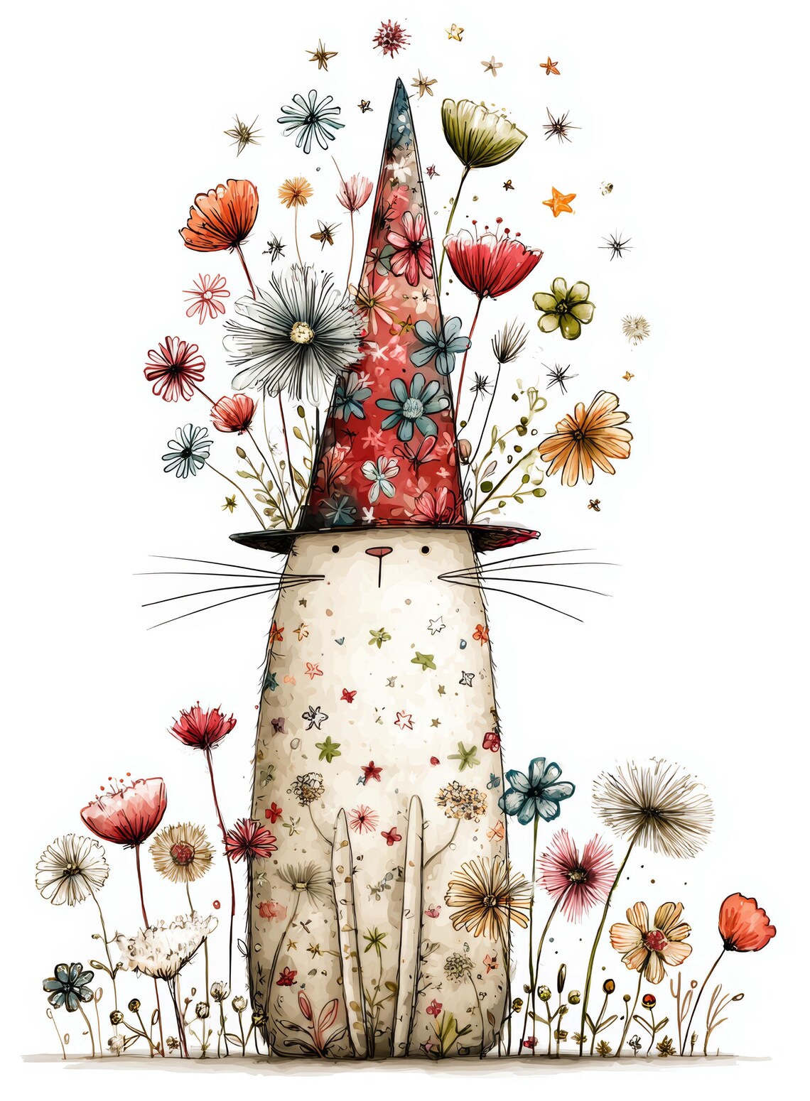Whimsical Cat Clipart: Watercolor Cats With Floral Hats, Printable Jpgs ...