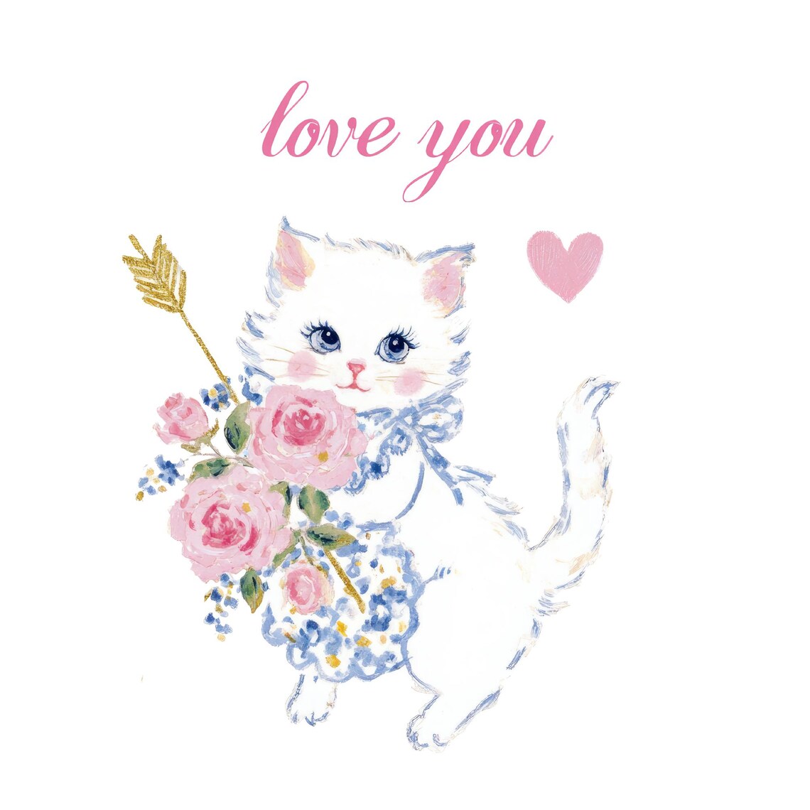 Valentine Cat Clipart: Watercolor Romantic, 17 Transparent Pngs ...