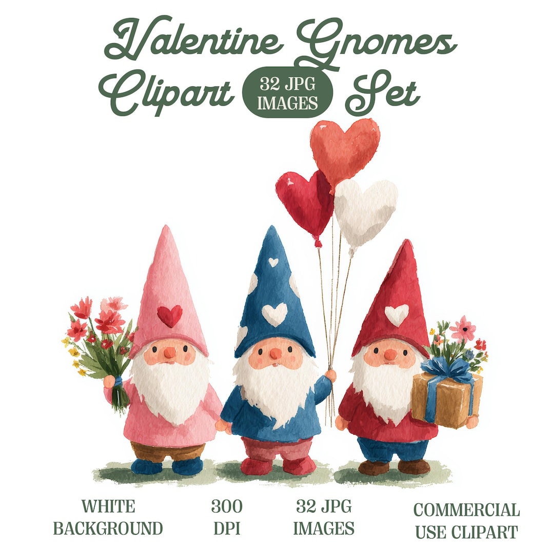 Valentines Gnomes Clipart: Festive Love Gnome, Valentines Day ...
