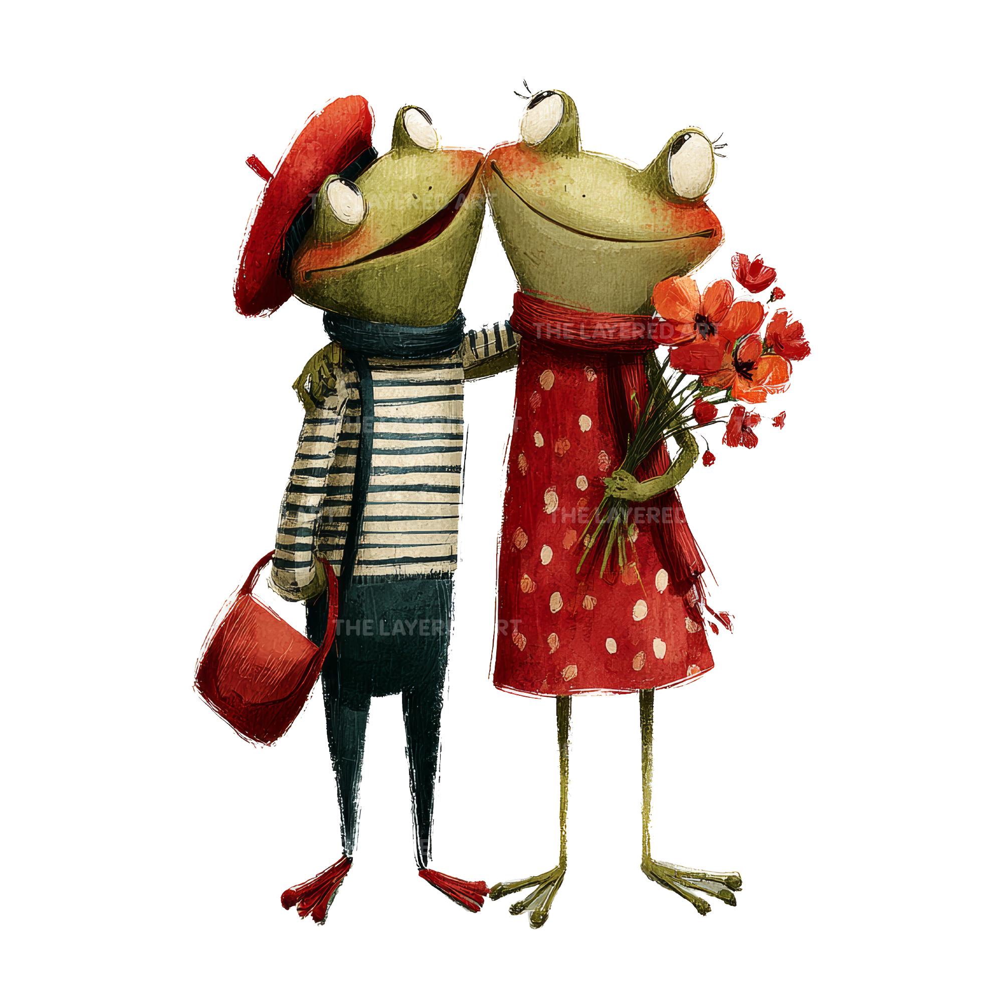 Valentine’s Day Frog Couple Clipart: Quirky Love, Printable Transparent ...