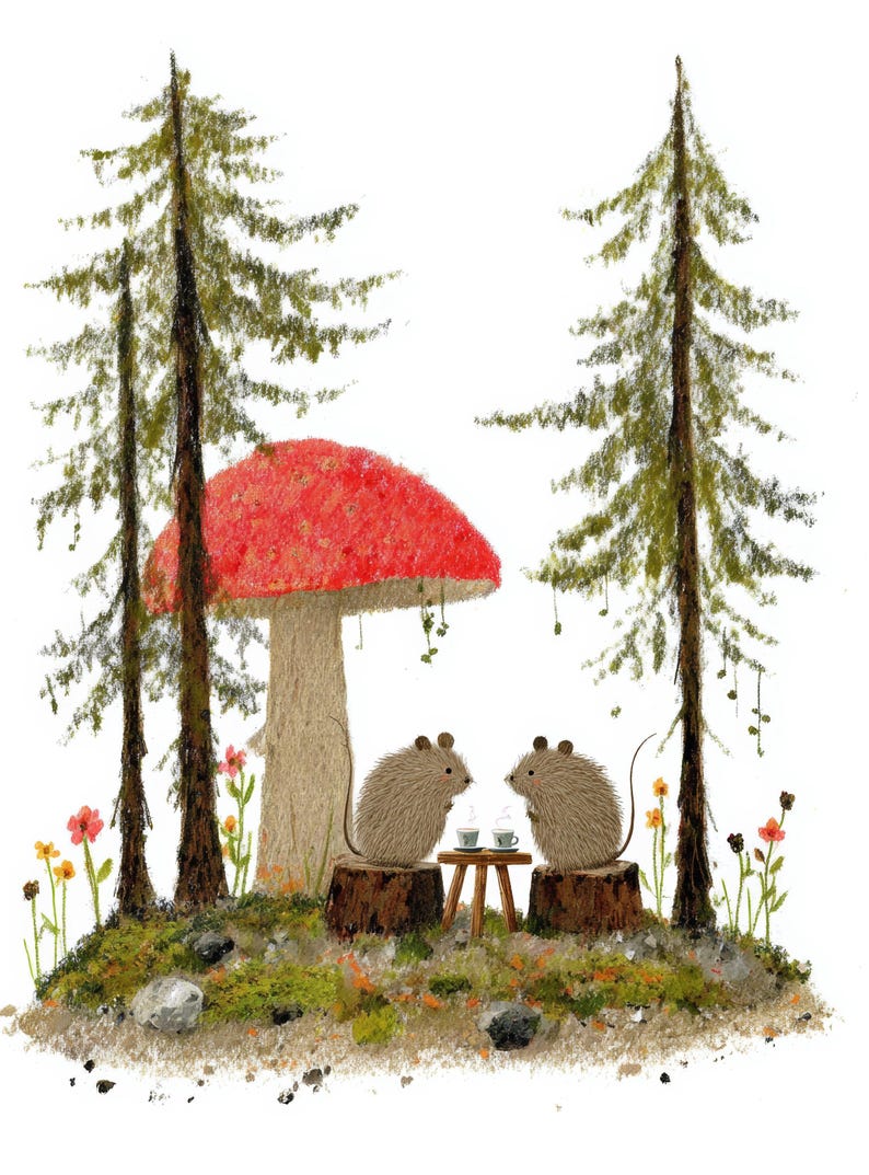 Woodland Animal Clipart: Whimsical Mouse in Forest, Printable 18 Jpgs ...