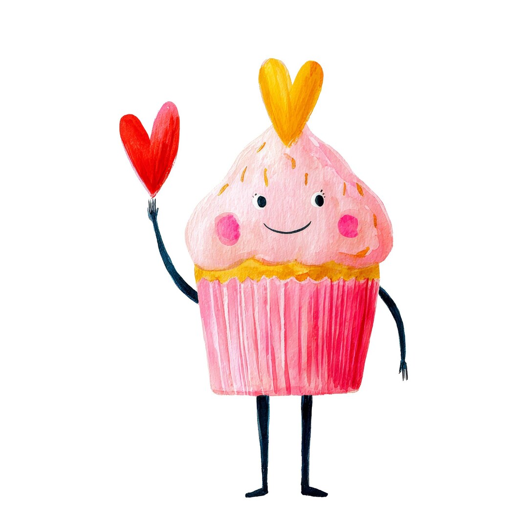 Valentine Cupcake Clipart: Watercolor Heart, Transparent Pngs | Digital ...