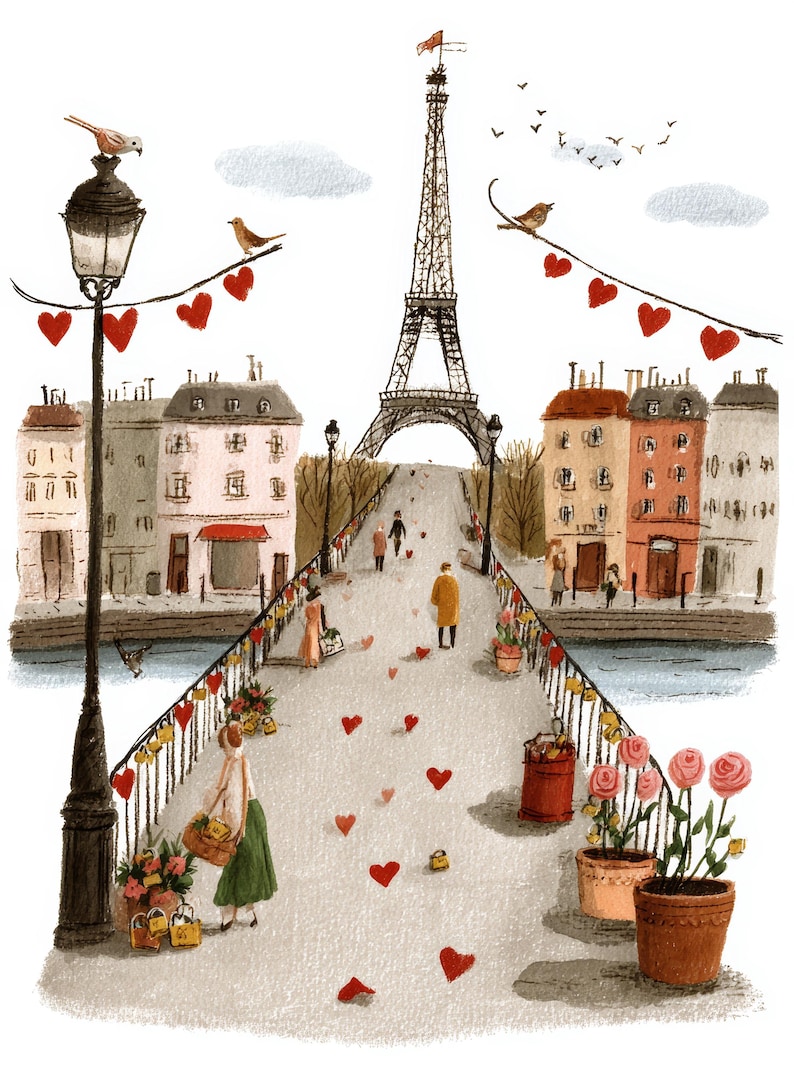 Paris Valentine's Day Clipart: Eiffel Tower, French Houses & Romantic ...
