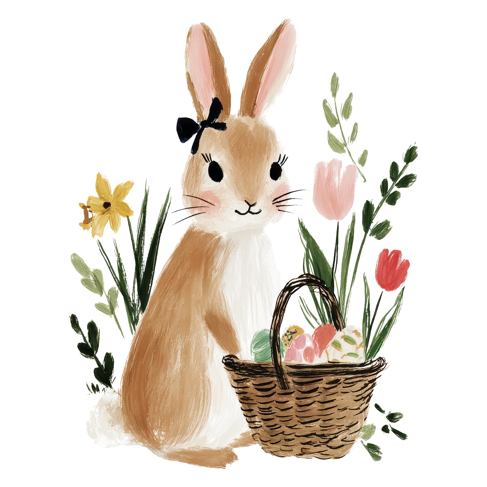 Easter Bunny Basket Clipart, Watercolor Spring Flowers, 17 Pngs ...
