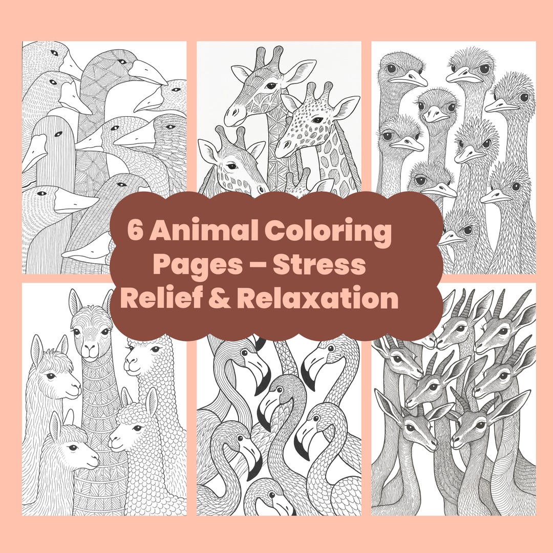 6 Animal Coloring Pages – Stress Relief & Relaxation | Intricate ...