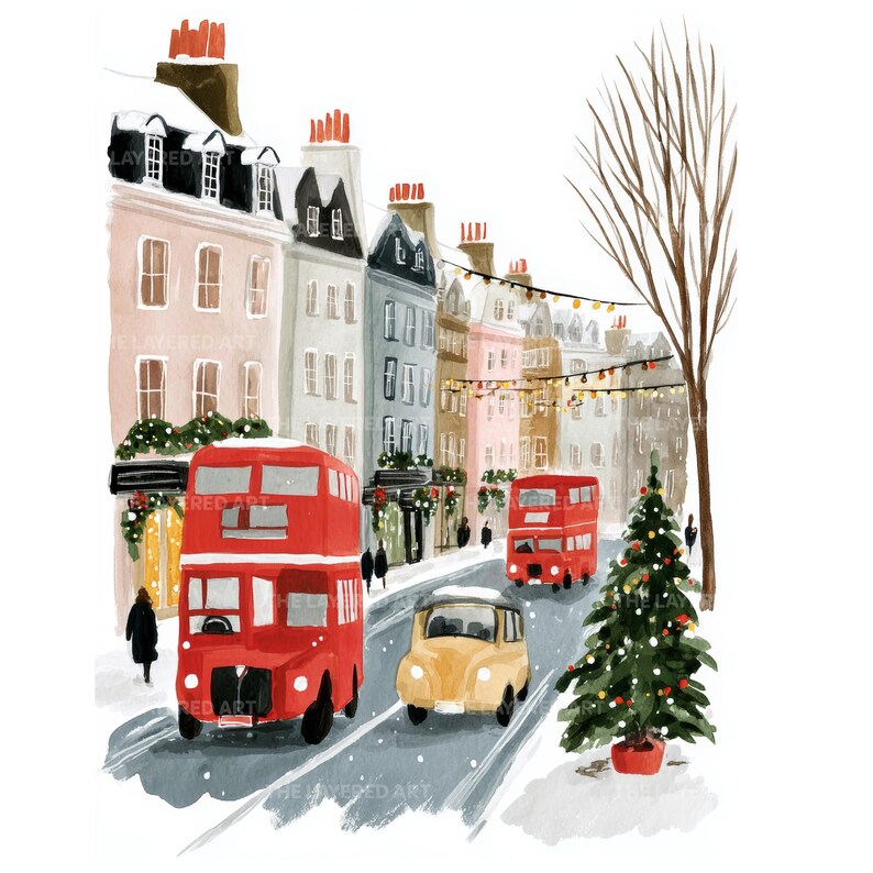 Christmas London Clipart: Watercolor City Scenes, Jpgs for Cards & Wall ...