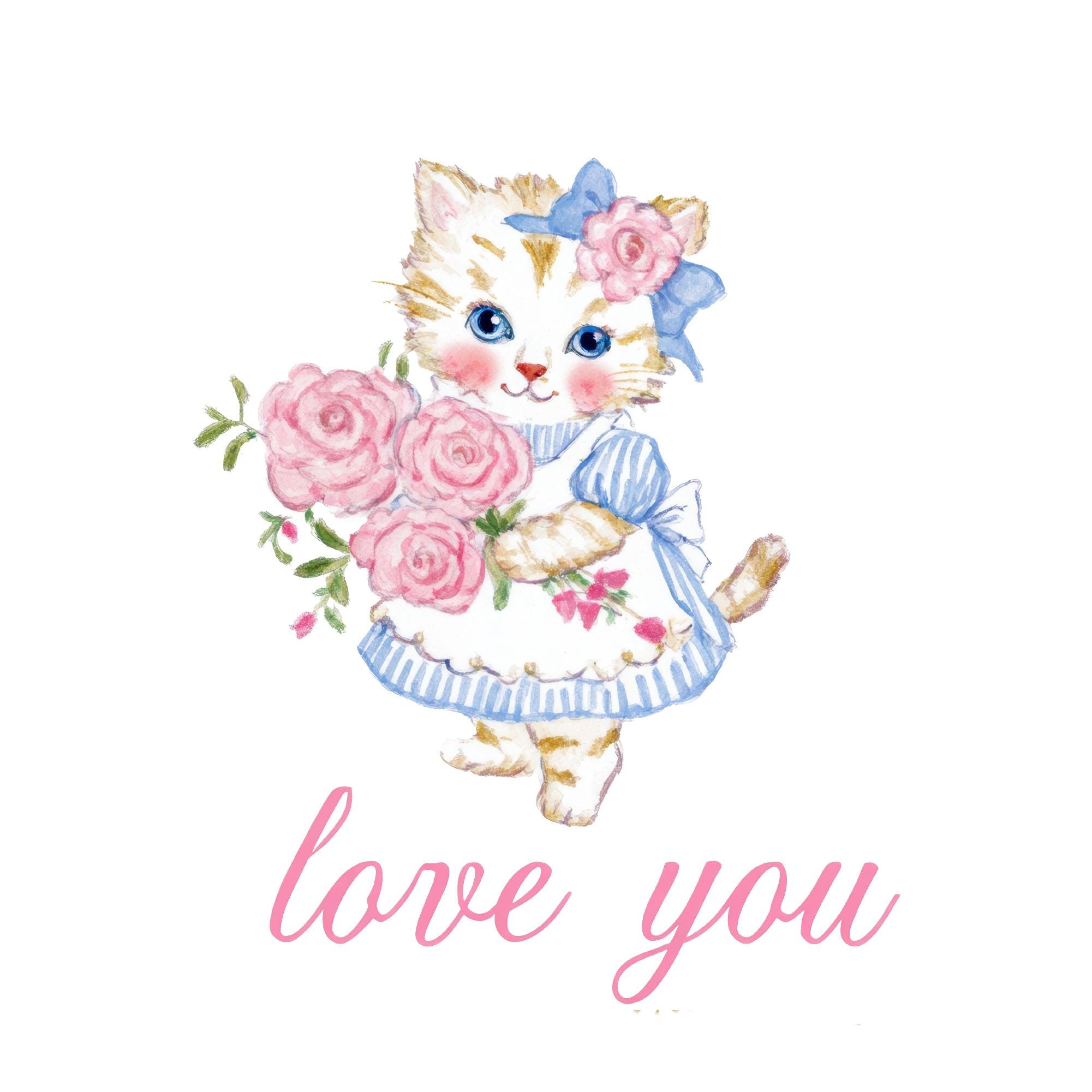 Valentine Cat Clipart: Watercolor Romantic, 17 Transparent Pngs ...