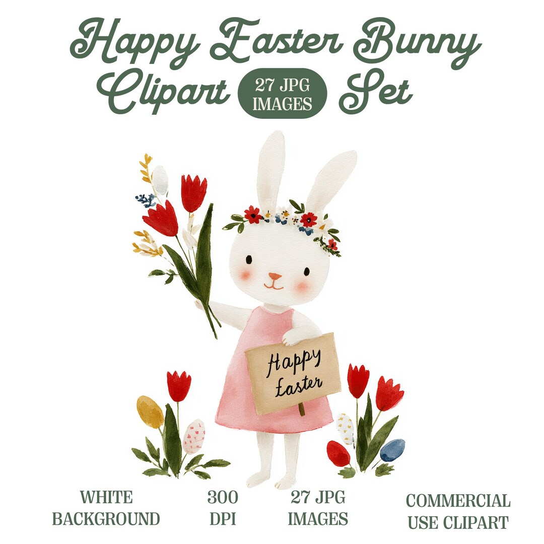 Happy Easter Bunny Clipart: Printable Jpgs (digital Download) - Etsy