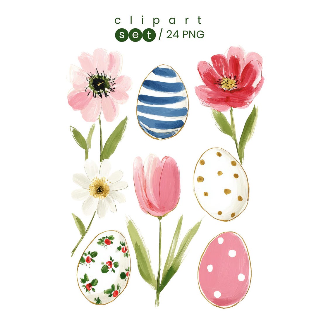 Watercolor Easter Eggs Clipart, Floral Spring Egg, Pastel Easter, 24 ...