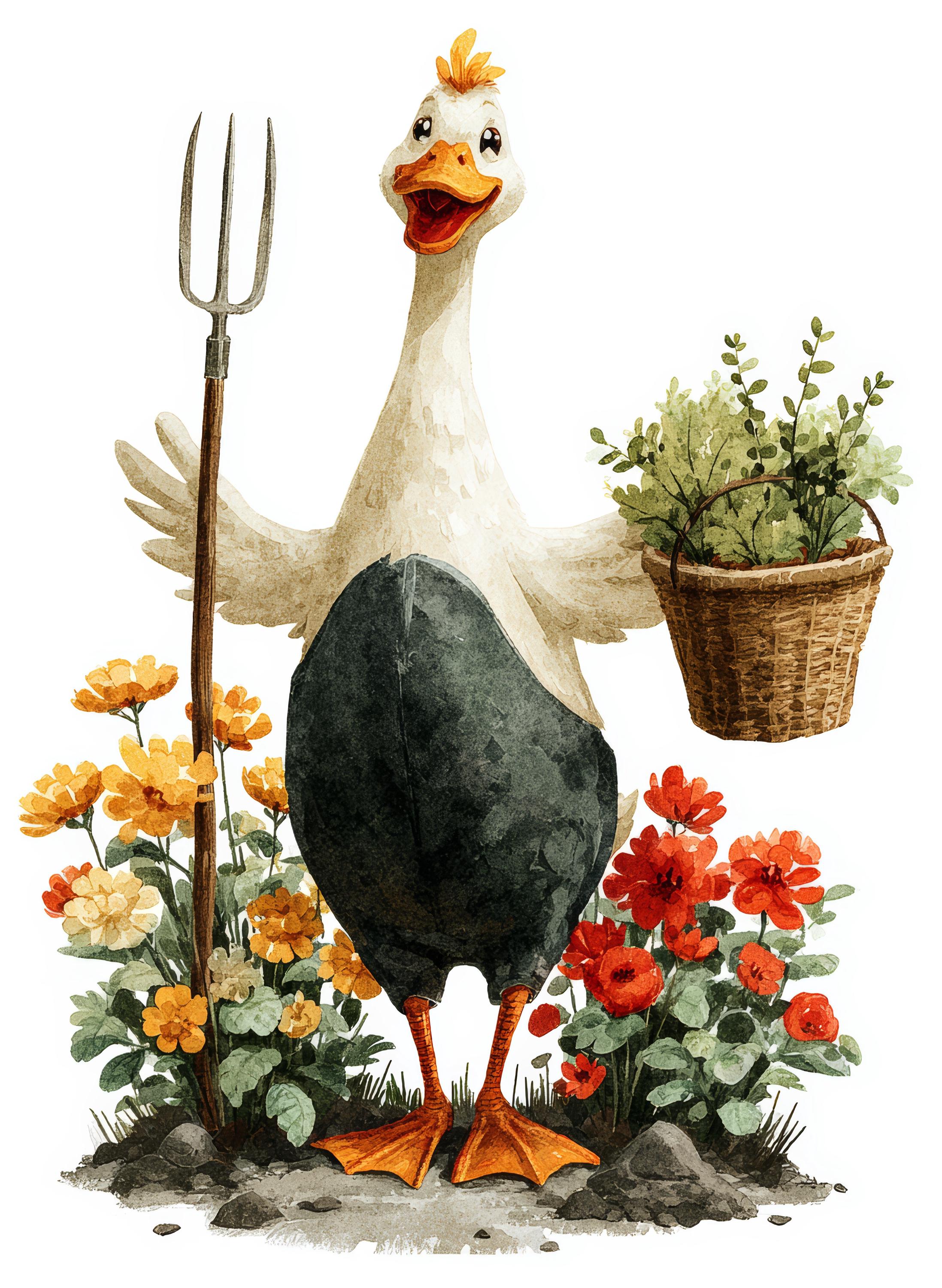 Whimsical Farm Duck Clipart: Rustic Watercolor Gardening Animal ...