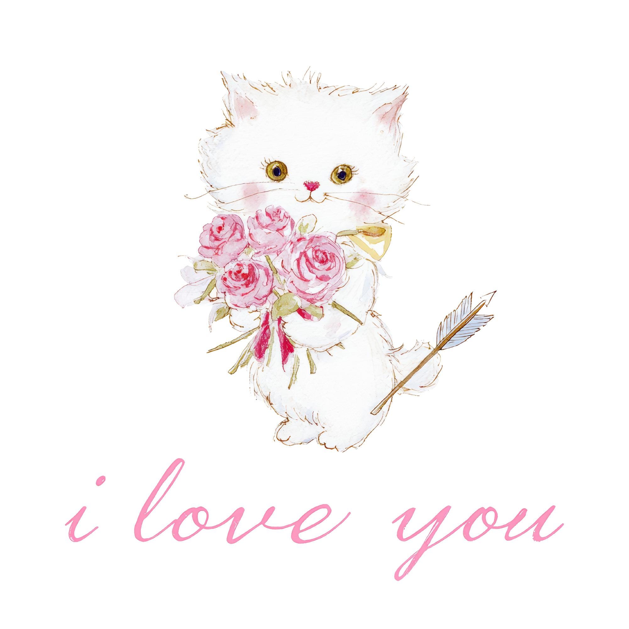 Valentine Cat Clipart: Watercolor Romantic, 17 Transparent Pngs ...