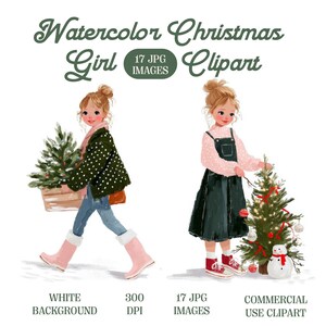 Christmas Little Girl Clipart: Watercolor Printable Jpgs (digital ...