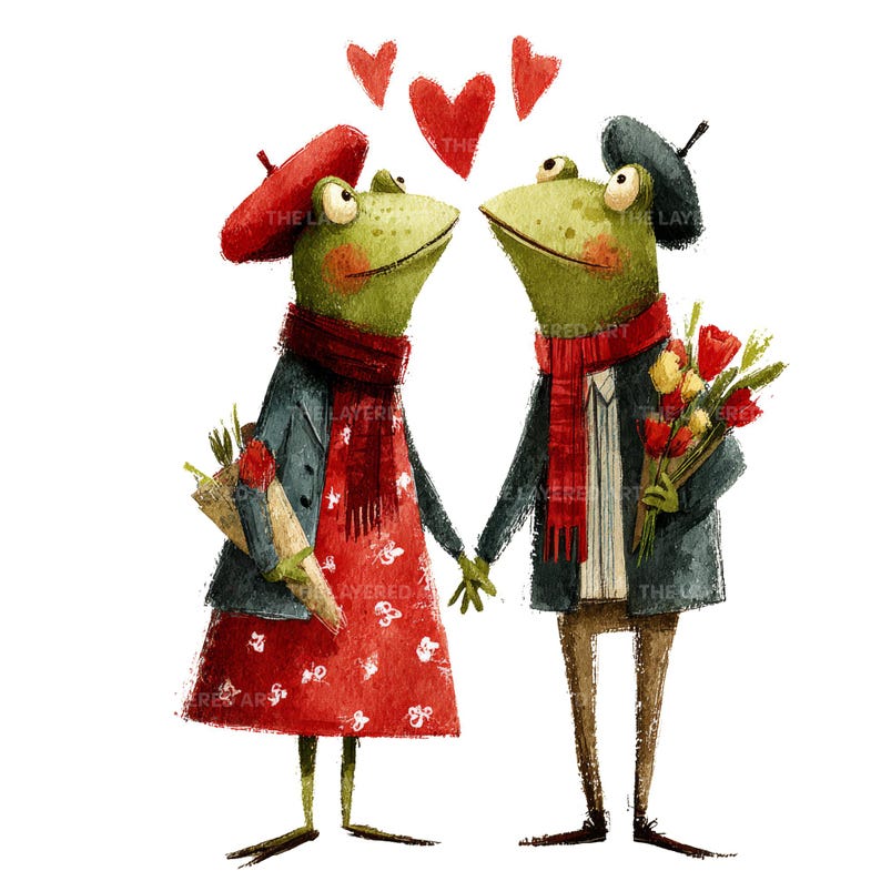 Valentine’s Day Frog Couple Clipart: Quirky Love, Printable Transparent ...