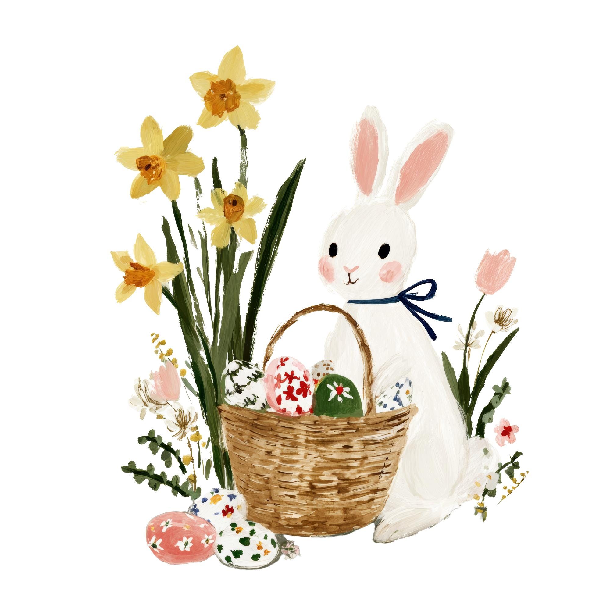 Easter Bunny Basket Clipart, Watercolor Spring Flowers, 17 Pngs ...