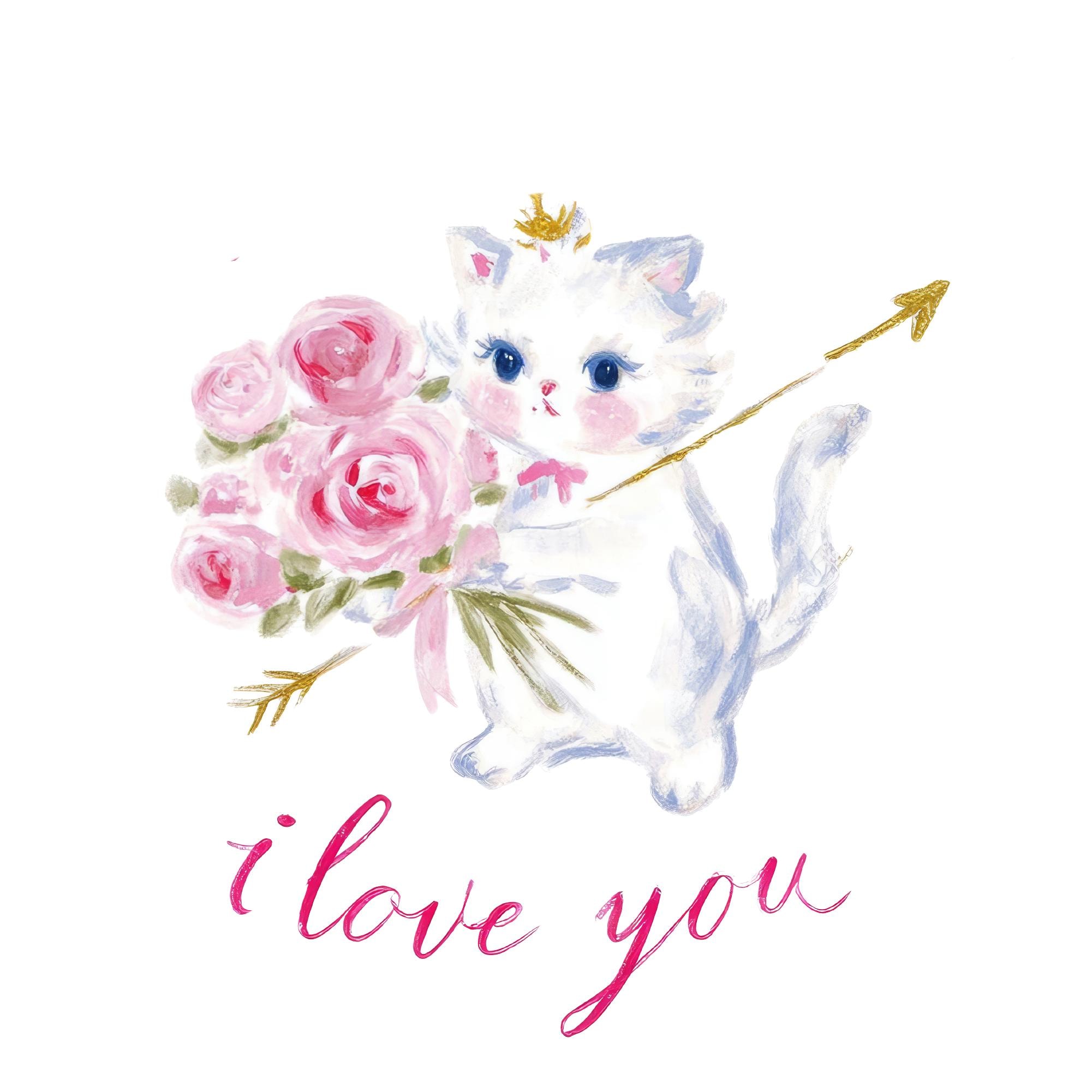 Valentine Cat Clipart: Watercolor Romantic, 17 Transparent Pngs ...