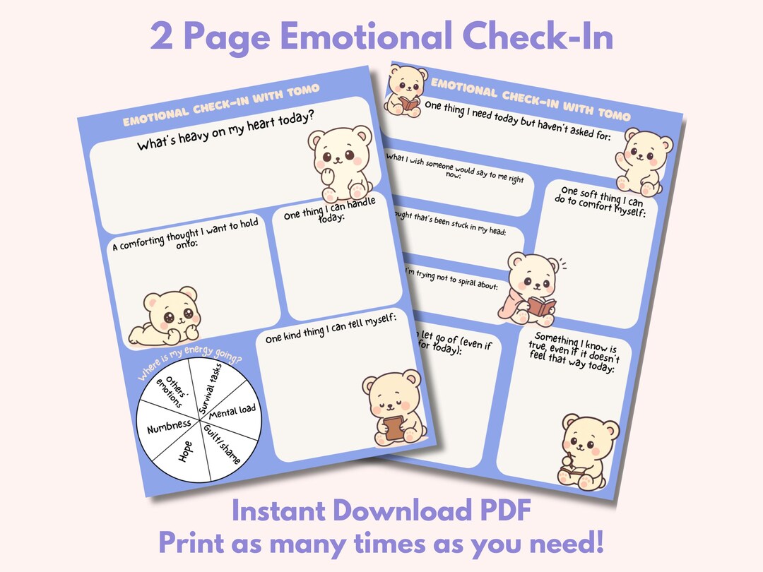 Tomo Emotional Check-in Journal PDF | Kawaii Mental Health Worksheet ...