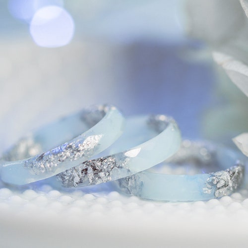 Lilac and Silver Flakes Resin Rings Promise Ring for Her | Etsy
