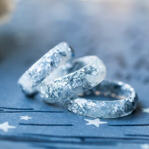 Pearl White Resin Ring With Silver Flakes, Stacking Rings for Women ...