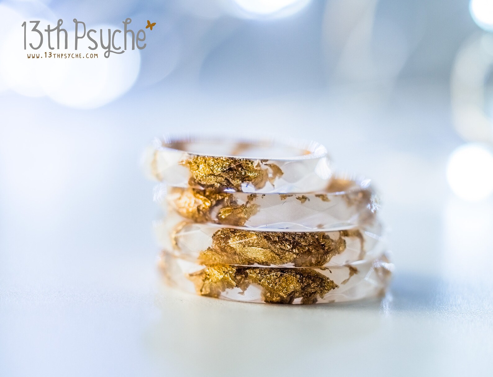 White Resin Ring With Gold Flakes Resin Stacking Ring for - Etsy