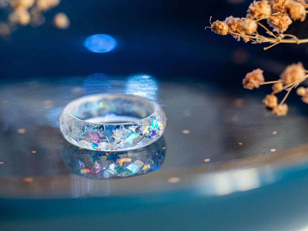 Resin Star Ring Iridescent Galaxy Band, Holographic Celestial Space ...