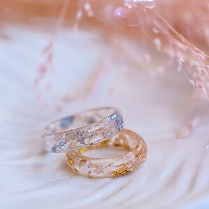 Resin Ring With White Flowers and Gold Leaf, Resin Flower Ring, Promise ...