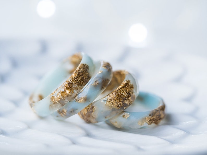 Pale Blue Resin Ring With Gold Flakes - Unique Women's Jewelry ...