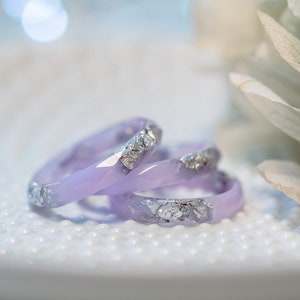 Lilac Resin Ring With Silver Flakes Stackable Thin Minimalist Band ...