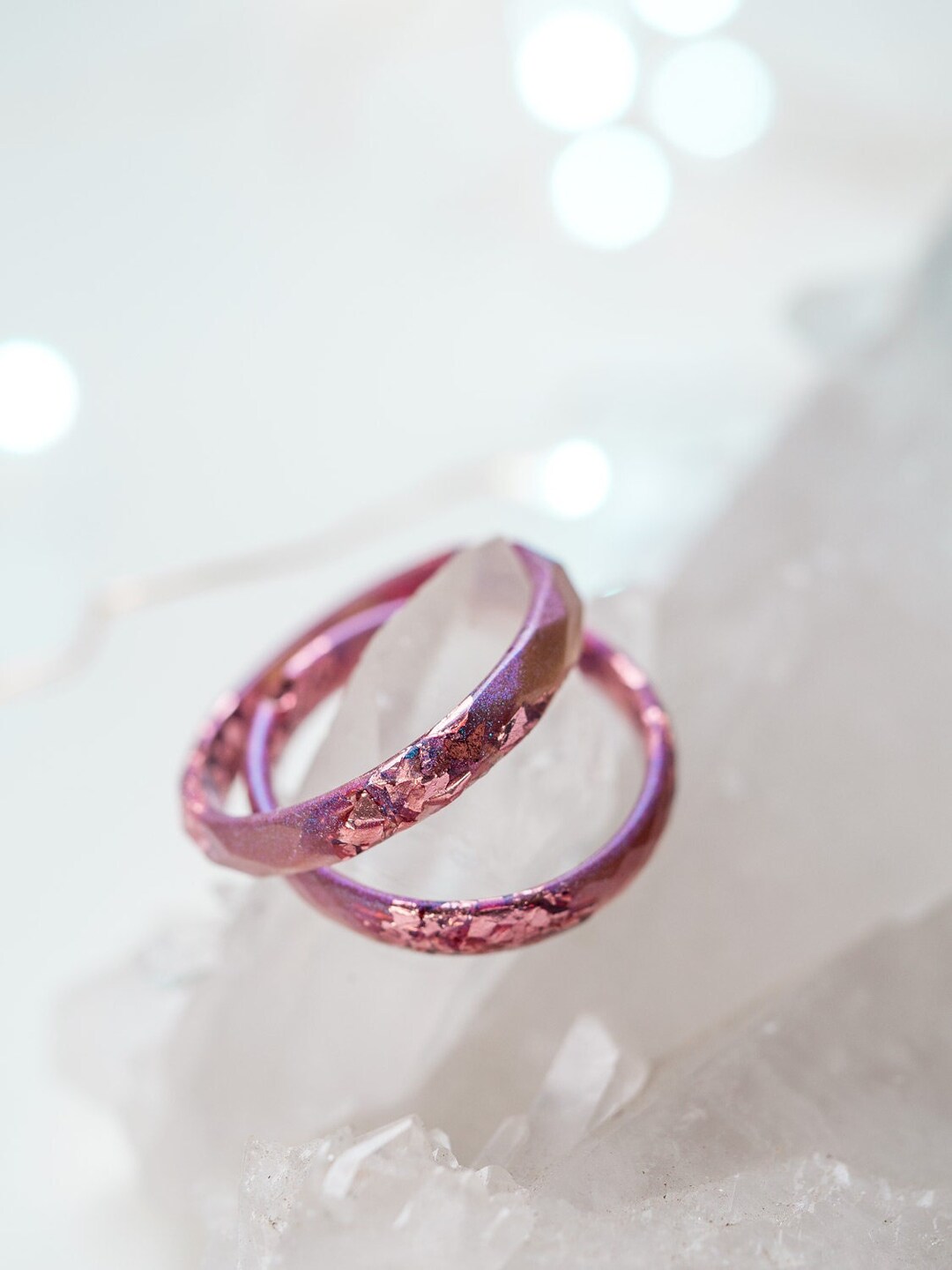 Iridescent Pink Resin Ring, Holographic Thin Stacking Band, Unicorn ...