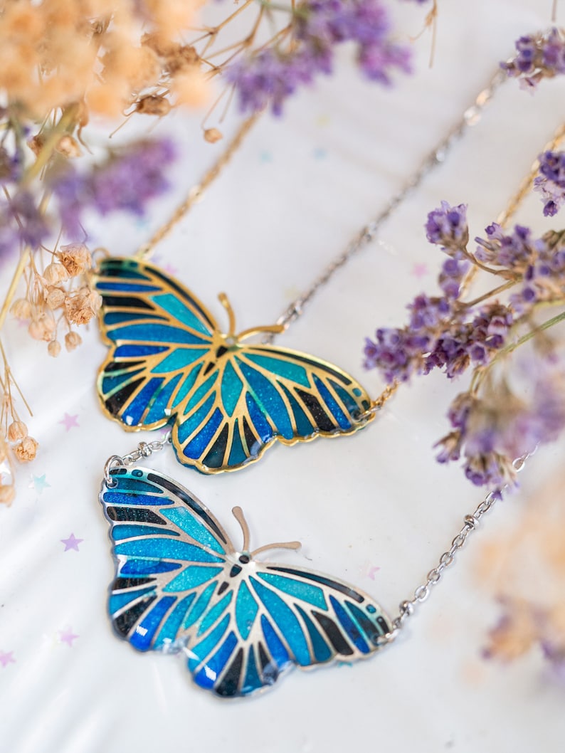 Blue Morpho Butterfly Necklace Iridescent Wing Pendant Fairycore ...