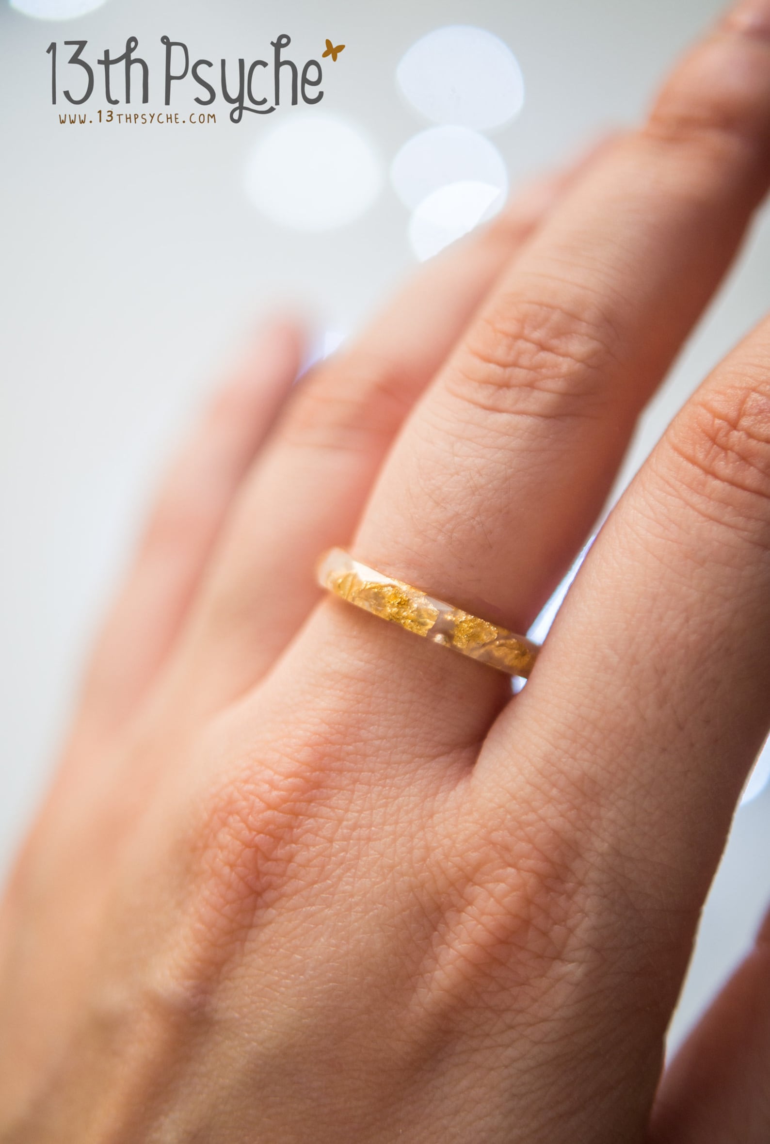 White Resin Ring With Gold Flakes Resin Stacking Ring for - Etsy