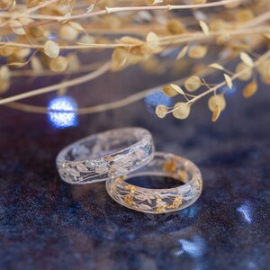 Resin Ring With White Flowers and Gold Leaf, Resin Flower Ring, Promise ...