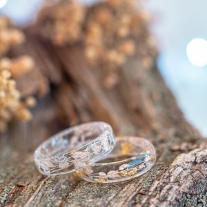 Resin Ring With White Flowers and Gold Leaf, Resin Flower Ring, Promise ...