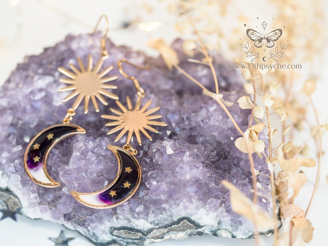 Long moon earrings celestial earrings moon dangle earrings | Etsy