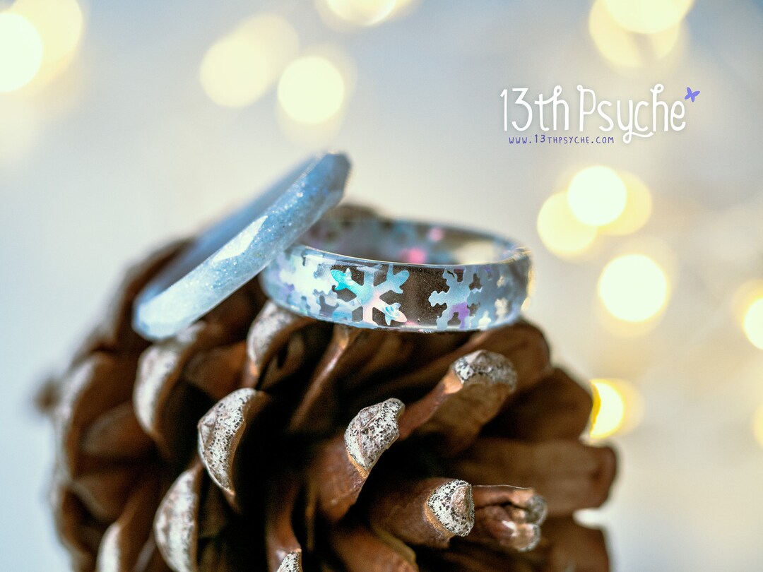 Snowflake Resin Ring Set – Handmade Winter Jewelry With Stacking and ...