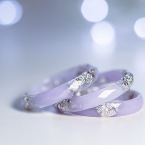 Lilac Resin Ring With Silver Flakes Stackable Thin Minimalist Band ...