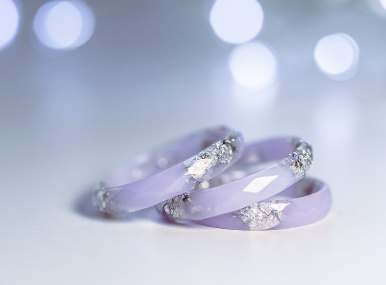 Lilac and Silver Flakes Resin Rings, Promise Ring for Her, Cute Rings ...