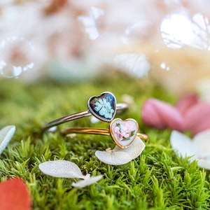 Tiny Heart Ring Dried Pressed Flowers Adjustable Stainless Steel ...