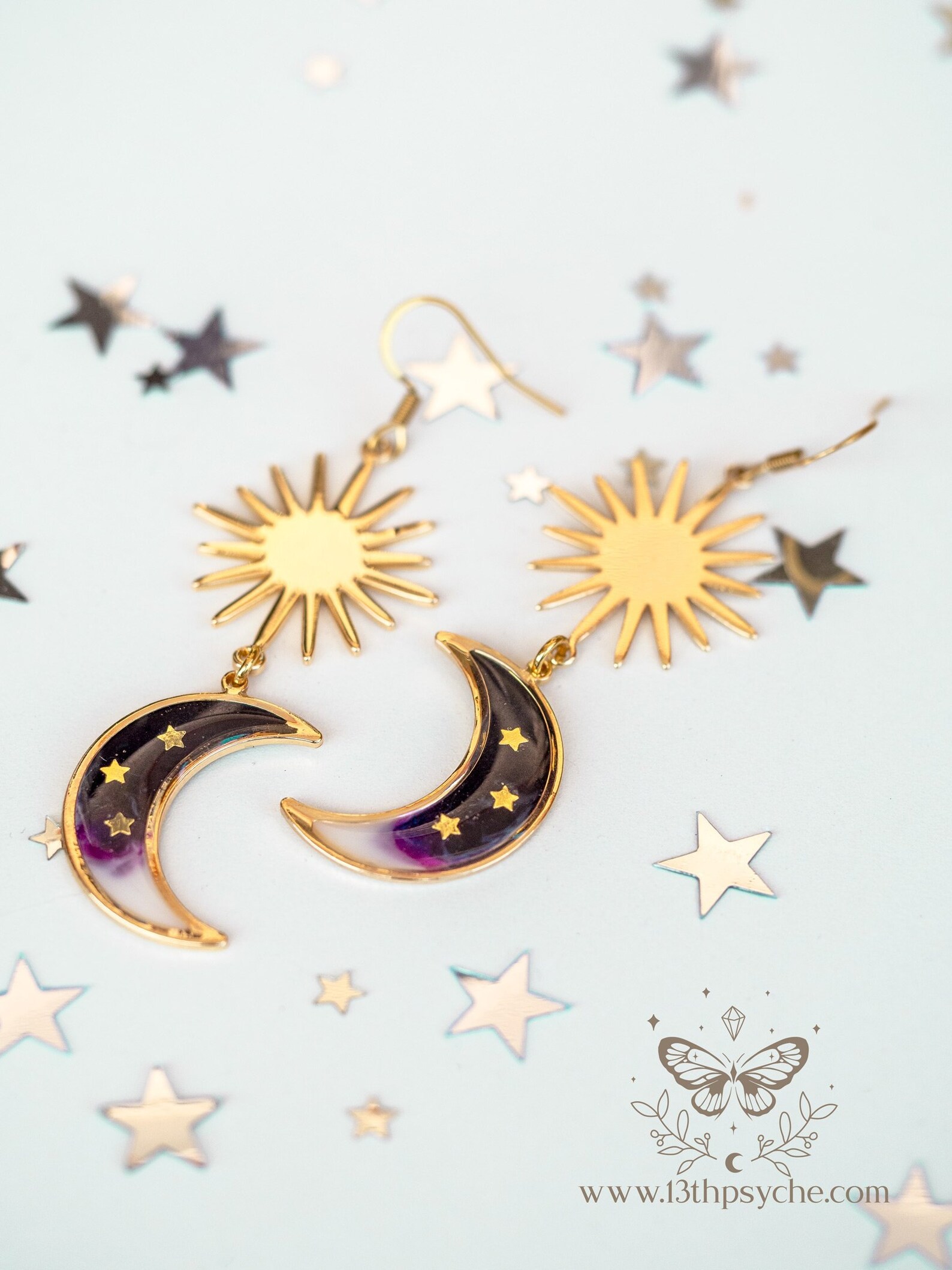 Long moon earrings celestial earrings moon dangle earrings | Etsy