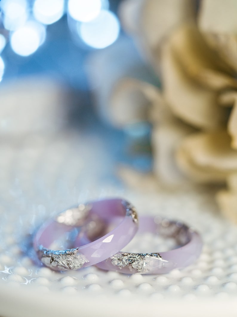 Lilac Resin Ring With Silver Flakes Stackable Thin Minimalist Band ...