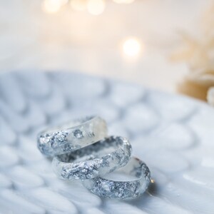 Pearl White Resin Ring With Silver Flakes - Stackable Handmade ...