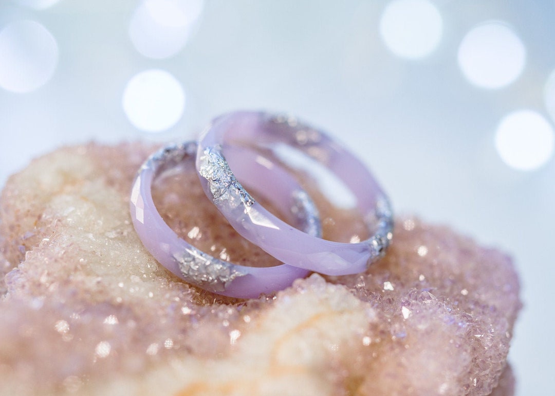 Lilac and Silver Flakes Resin Rings, Promise Ring for Her, Cute Rings ...
