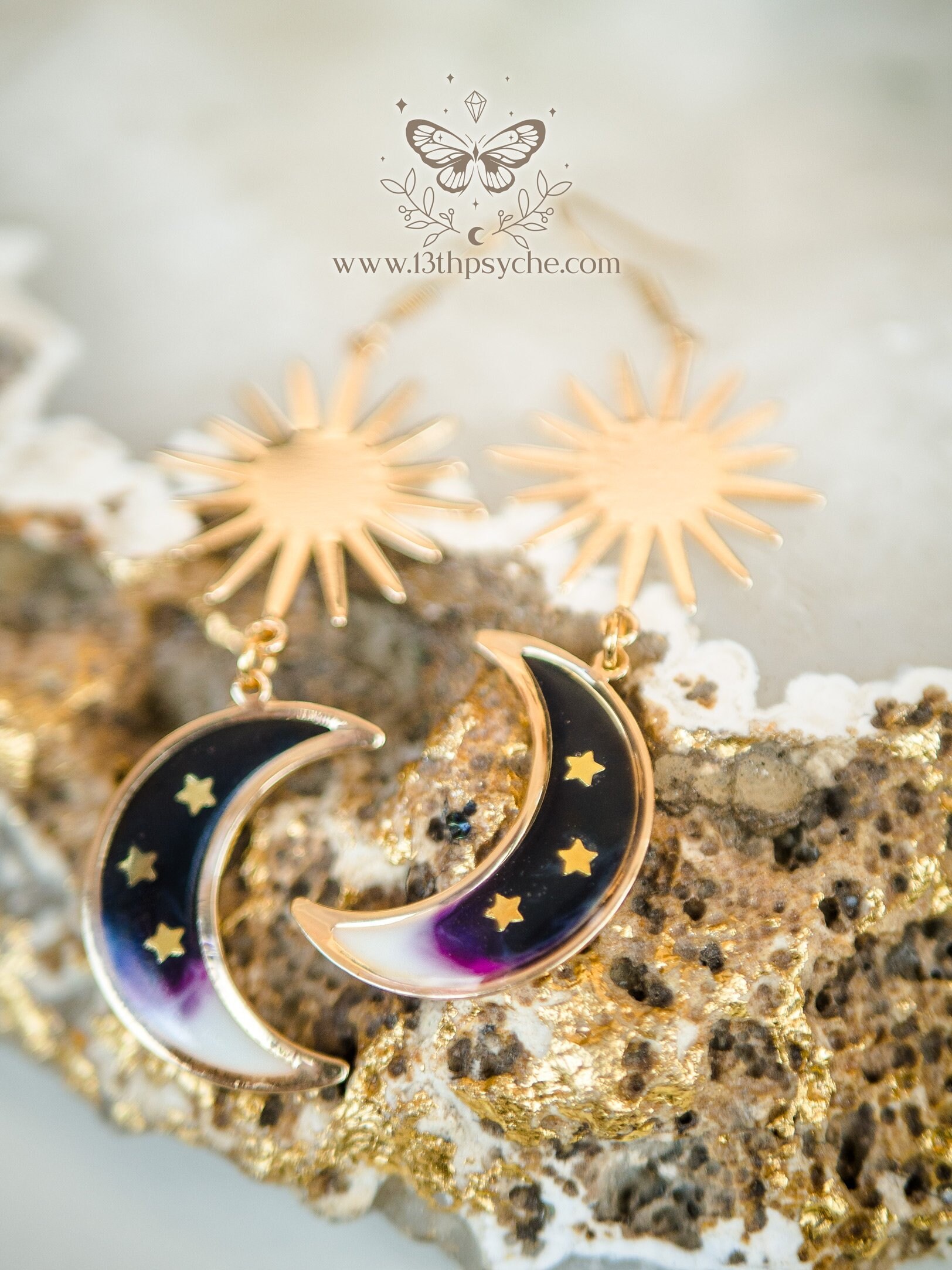 Long moon earrings celestial earrings moon dangle earrings | Etsy