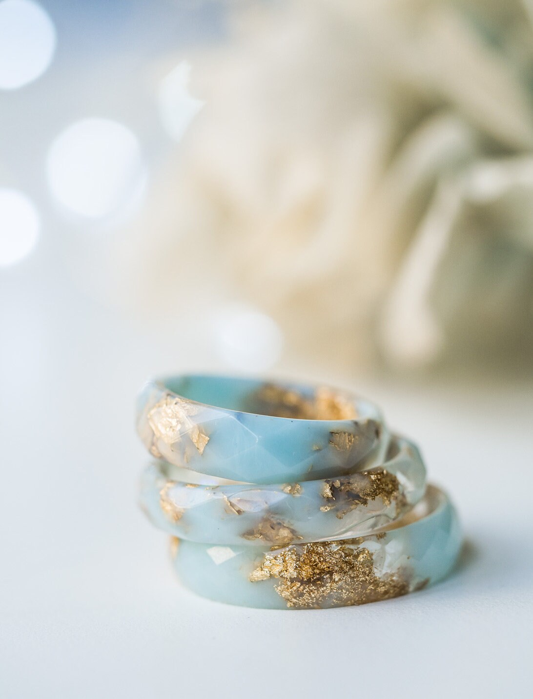 Pale blue resin ring with gold flakes cute rings for women | Etsy