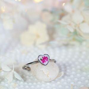 Tiny Heart Ring With Dried Flowers – Pressed Floral Stainless Steel ...